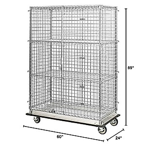 Omega 24" Deep x 60" Wide x 69" High Mobile Chrome Dolly Base Security Cage with 3 Interior Shelves