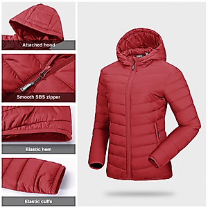 Outdoor Ventures Women's Packable Lightweight Full-Zip Puffer Jacket with Hood Quilted Winter Coat