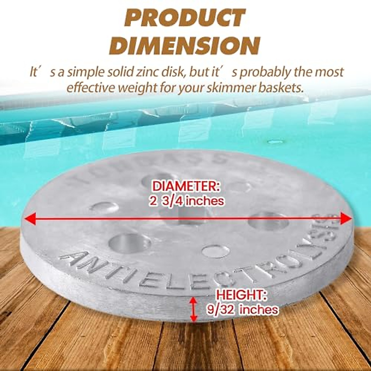 TonGass Zinc Anode Weight - Anti-Electrolysis Sacrificial Anode - Galvanic Anode for Passive Cathodic Protection - Bolts Inside or Outside Skimmer Baskets - Salt System Swimming Pool Must-Have