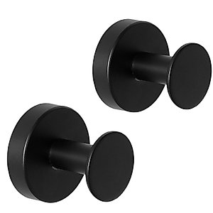 WaaWee 2 Pack Matte Black Robe Towel Hook, Wall Mount Stainless Steel Wall Hook, Heavy Duty Coat Hooks for Bathroom Kitchen Home Storage