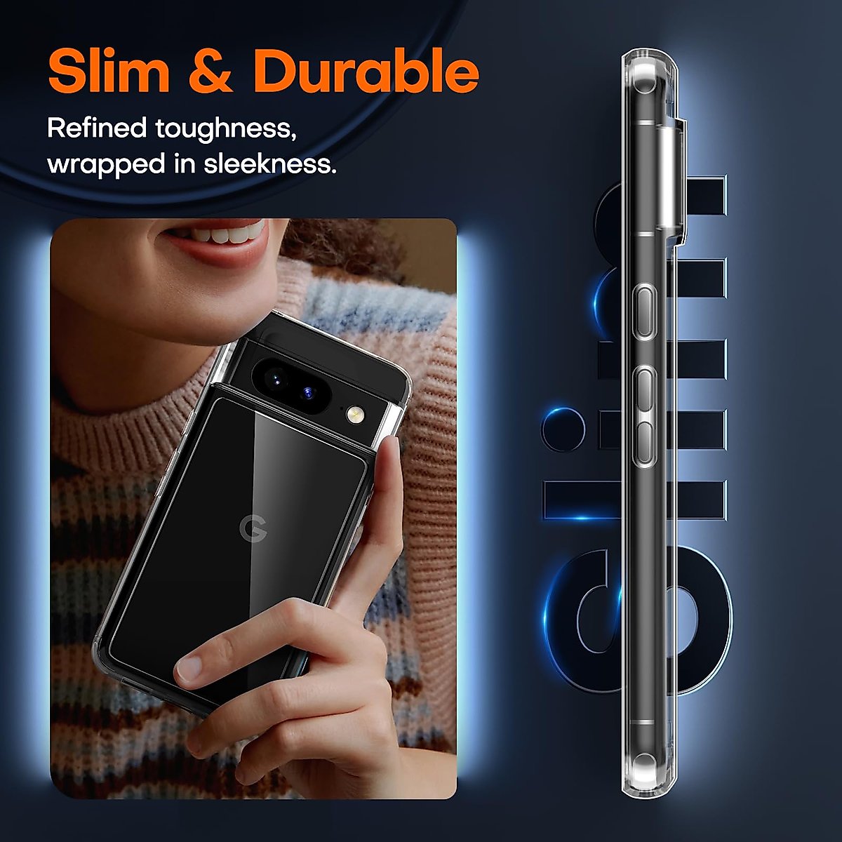 TAURI [5 in 1 Designed for Google Pixel 8 Case Clear, [Not Yellowing] with 2 Tempered Glass Screen Protector + 2 Camera Lens Protector, [Military Grade Drop Protection] Slim for Pixel 8 Phone Case