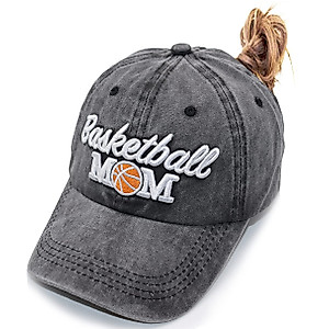 MANMESH HATT Basketball Mom Ponytail Baseball Cap Messy Bun Vintage Washed Distressed Twill Plain Hat for Women (Basketball Mom 3D Black, One Size)