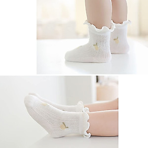 WATOCHE Baby Girls Socks Toddler Girl Ruffle Socks Little Girls Frilly Dress Socks Cotton Summer Mesh Socks(Mesh Flower,6-12M)