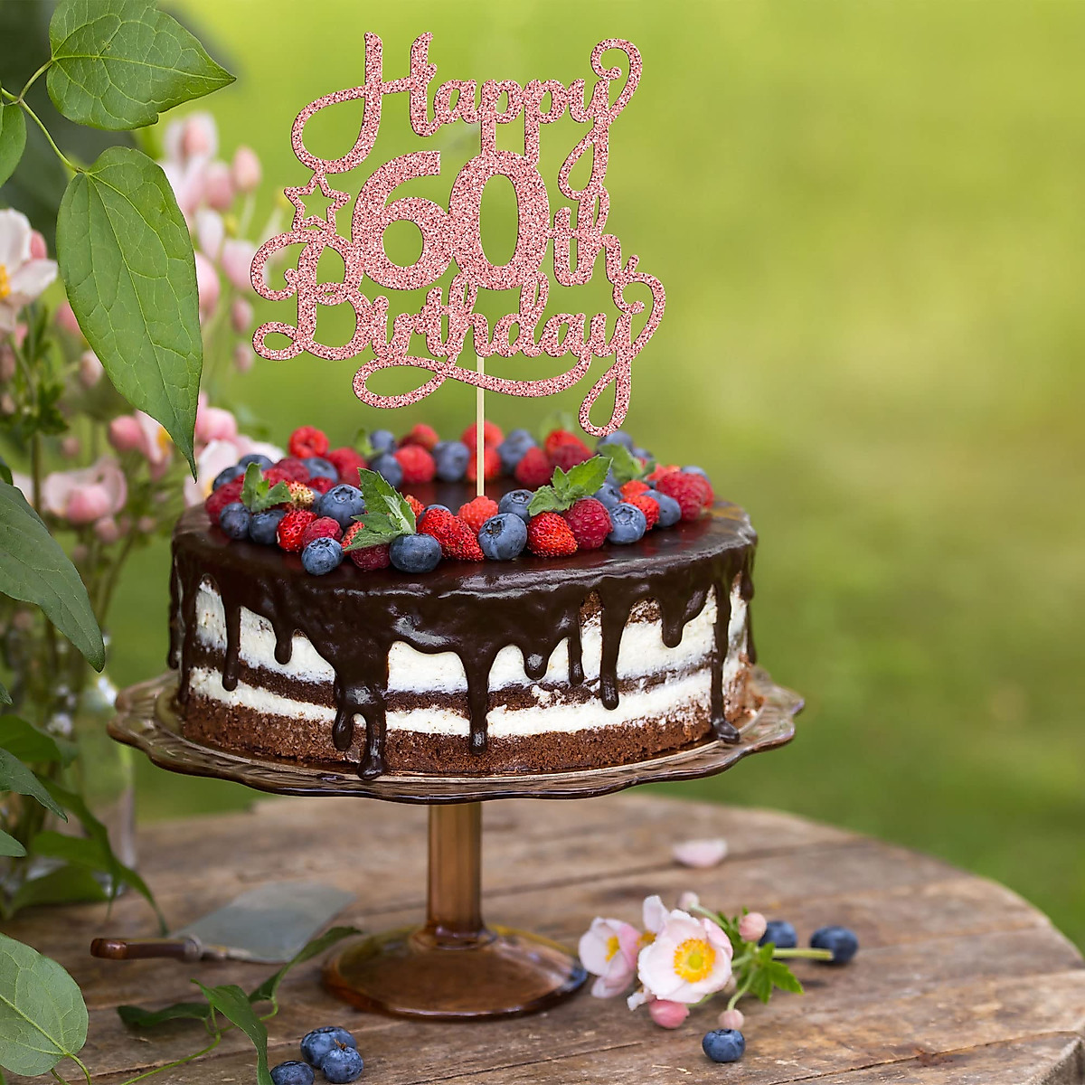 1 Pack Happy 60th Birthday Cake Topper Rose Gold Glitter 60 & Fabulous Cheers to 60 Years Old 60th Birthday Cake Pick for Celebrating 60th Birthday Anniversary Party Cake Decorations Supplies