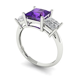 Clara Pucci 3.0 ct Princess Cut 3 Stone Solitaire Natural Amethyst gemstone Designer Anniversary Bridal Engagement Ring 14k White Gold