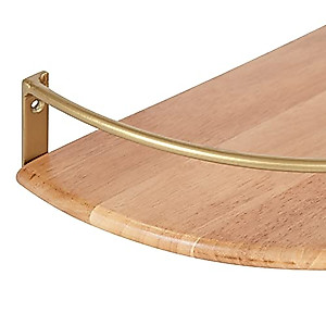 Kate and Laurel Camryn Boho Half Moon Wall Shelf Set, Set of 2, Natural Wood and Gold, Decorative Bohemian Half Circle Shelf for Household Storage and Boho Decor
