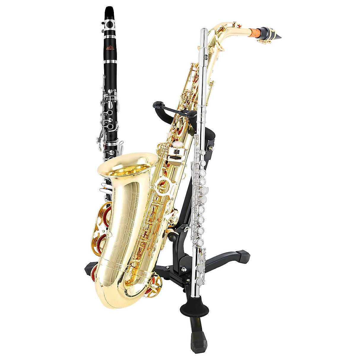 EASTROCK Alto&Tenor Saxophone Stand Folding Saxophone Stand Saxophone Holder Rack with 2 Detachable Flute/Clarinet Holders Carrying Bag