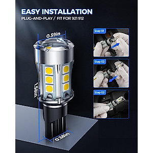 Marsauto 2024 New Upgrade 921 912 LED Bulbs, T15 for Reverse Backup Light, W16W 906 904 902 922 Truck Cargo Light Bulb, 2800Lumens 500% Brighter Super Bright Light 6000K Xenon White, Pack of 2