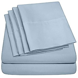 Full Size Bed Sheets - 6 Piece 1500 Supreme Collection Fine Brushed Microfiber Deep Pocket Full Sheet Set Bedding - 2 Extra Pillow Cases, Great Value, Full, Misty Blue