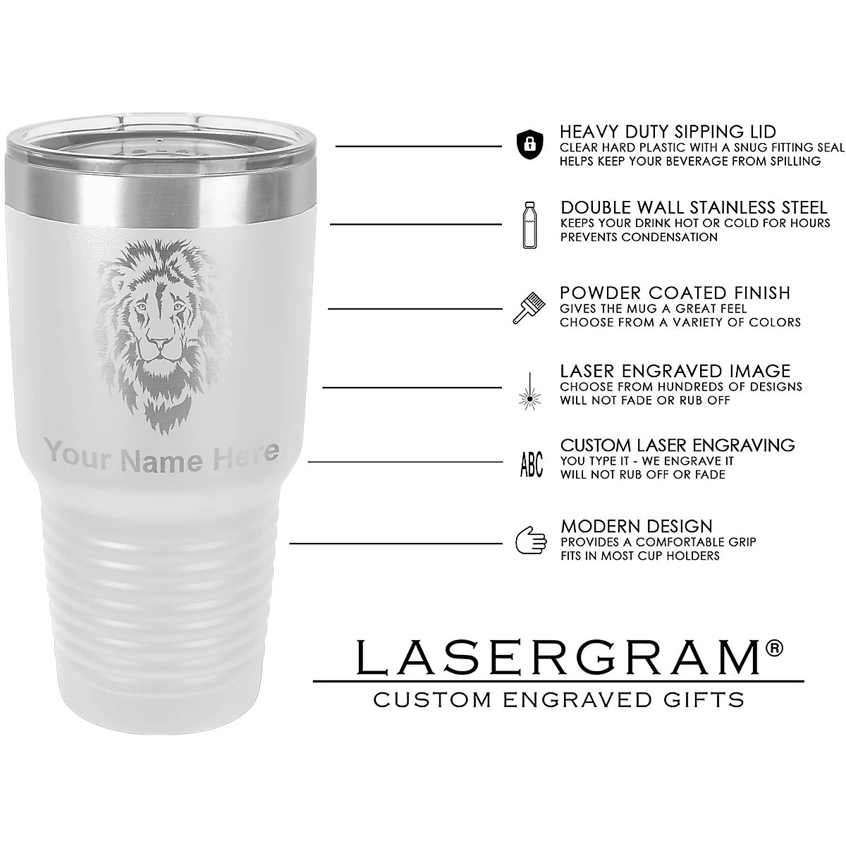 LaserGram 30oz Vacuum Insulated Tumbler Mug, Hecho en San Luis Potosi, Personalized Engraving Included (White)