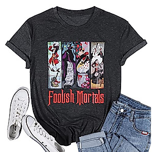 Beware of Hitch Hiking Ghost Shirt Women Funny Halloween Shirt Haunted Mansion Tshirt Hocus Pocus Fall Short Sleeve Top Dark Grey