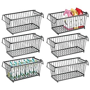 mDesign Household Stackable Metal Wire Storage Organizer Bin Basket with Built-in Handles for Kitchen Cabinets, Pantry, Closets, Bedrooms, Bathrooms - 12.5" Wide, 6 Pack - Graphite Gray