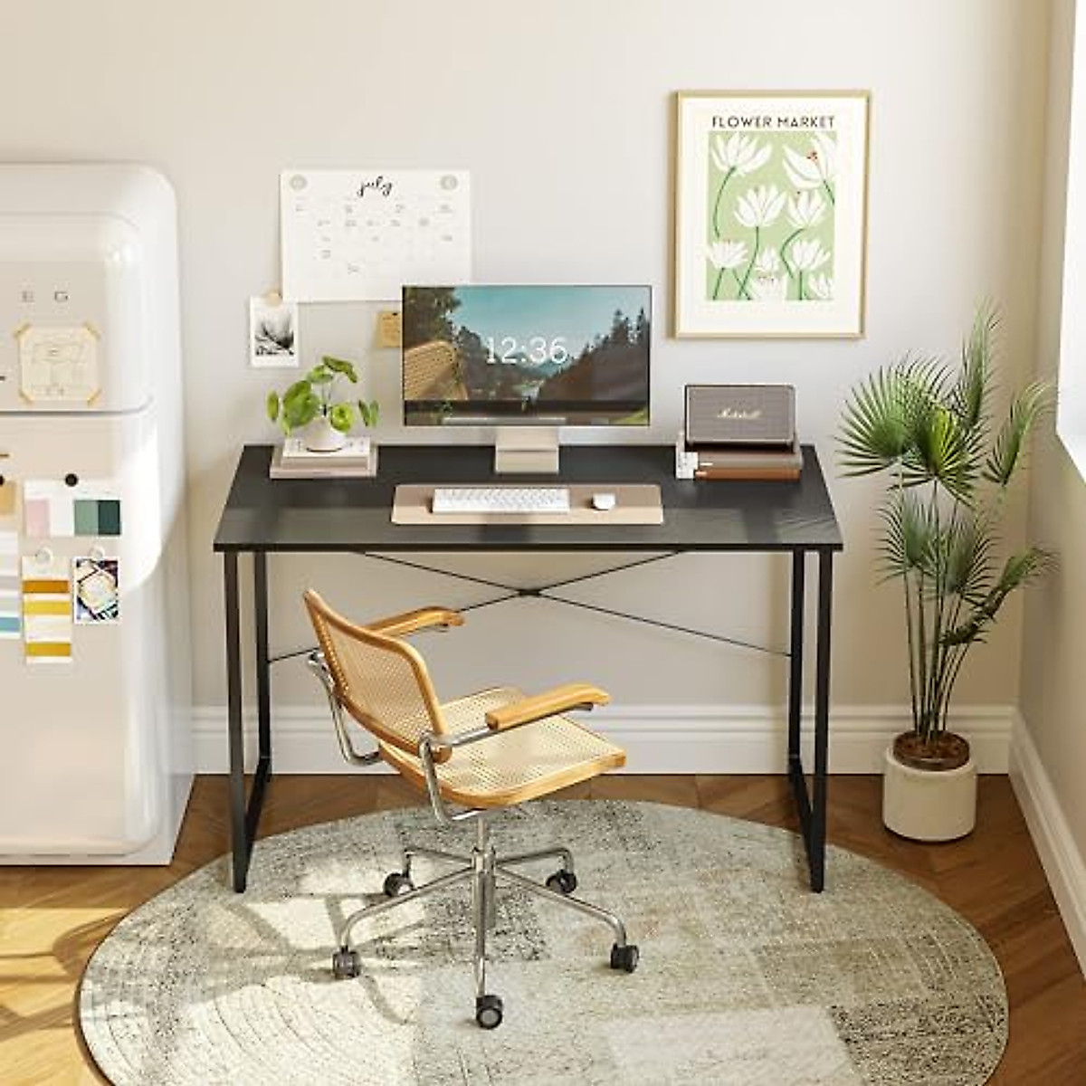 CubiCubi Small Computer Desk 40 Inch Home Office Multipurpose Writing Desk with Extra Storage Rack and Moveable Shelf, Brown
