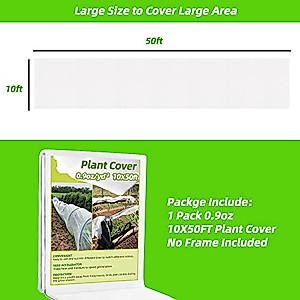 Plant Covers Freeze Protection, 0.9oz 10x50FT Frost Cloth Plant Freeze Protection, Plant Frost Blankets Covers for Outdoor Plants for Winter Cold Weather, Floating Row Cover for Vegetables