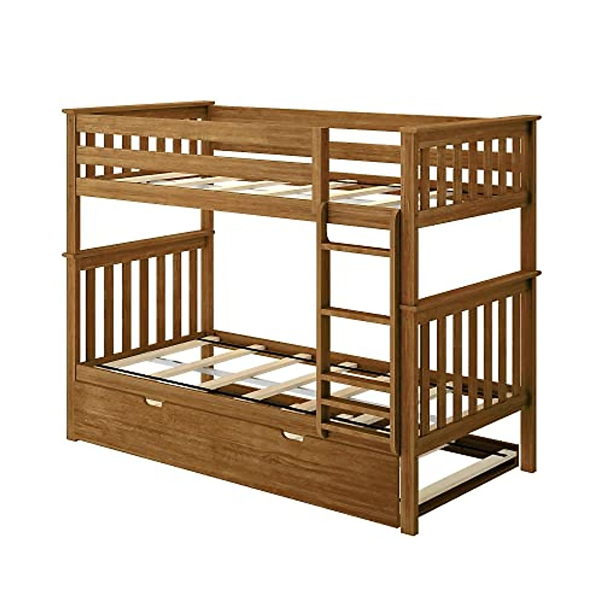 Max & Lily Bunk Bed, Twin-Over-Twin Bed Frame for Kids with Trundle, Pecan