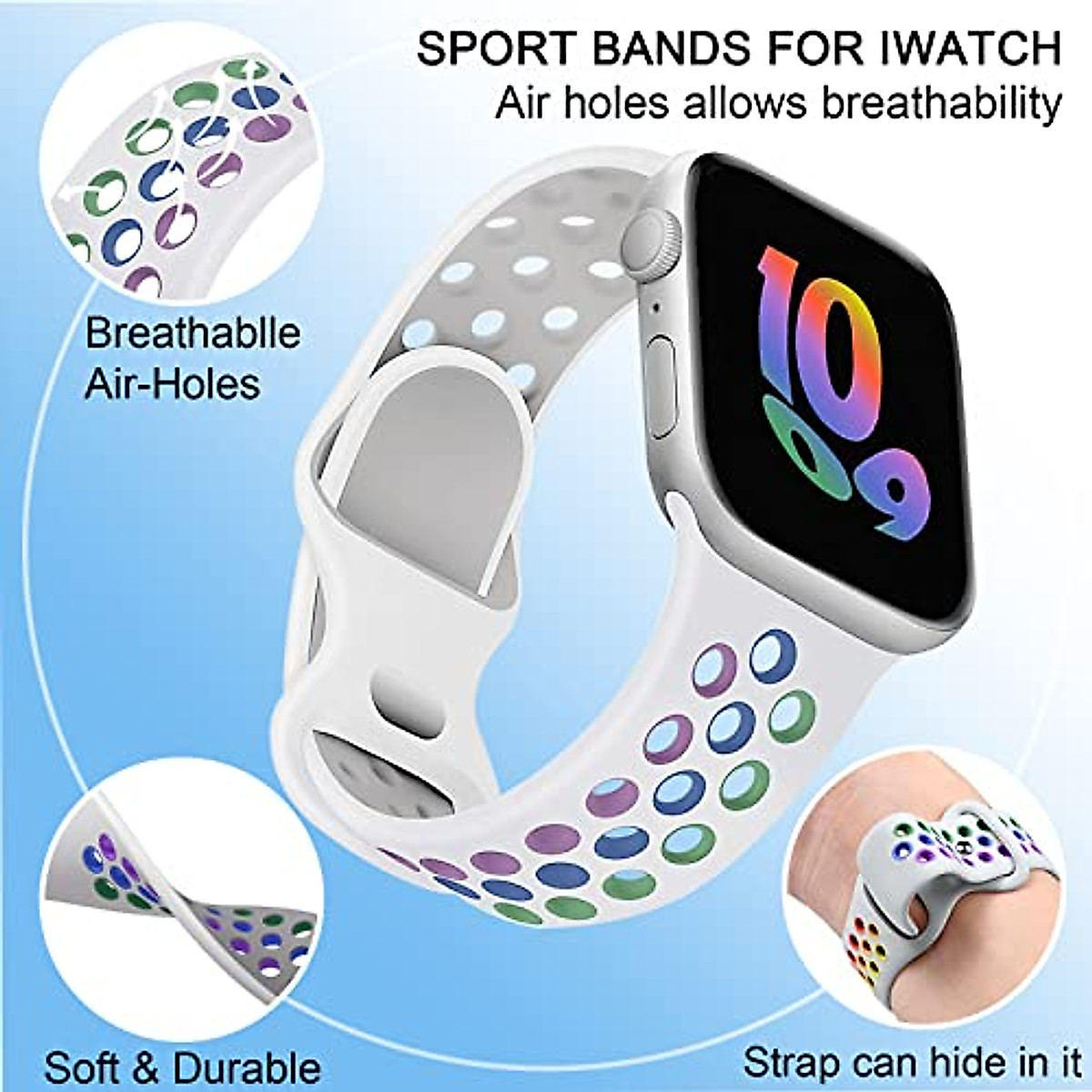 Gulemfy Compatible with Apple Watch Band - Silicone Sport Bands 42mm 44mm 45mm 49mm 38mm 40mm 41mm Man Women, Breathable Strap Replacement for iWatch Series SE 8 7 6 5 4 3 2 1 / Black