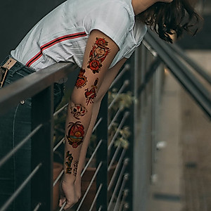 PUSNMI 120×260mm Classic Temporary Tattoo Sailor Jerry Temporary Tattoos for Women Men Cool Skull Tattoo for Arm Leg Face Lasting Mix Style Body Art Tattoos for Halloween Club