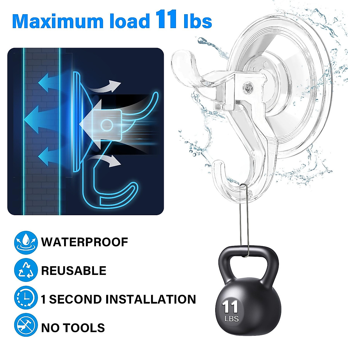 ANDGOO Suction Cup Hooks, 10 Pack Strong Vacuum Suction Cup for Shower Heavy-Duty Removable Wall Suction Cup Hangers for Bathroom, Kitchen Waterproof Suction Holder for Window Glass, Door
