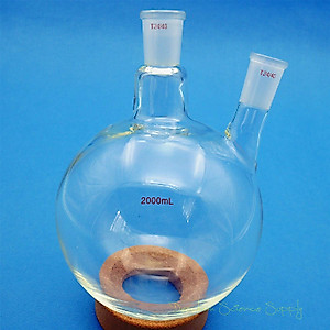 Deschem 2000ml,24/40,2-Neck,Round Bottom Glass Flask,2L Reaction Vessel,Double Necks