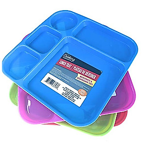 Divided Lunch Tray Bundle-Set of 4 Kids colorful dinner breakfast BPA free microwave dishwasher safe individual plates toddlers all ages