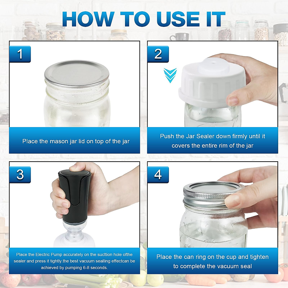 Electric Upgrade Portable Mason Jar Vacuum Sealer - 9 Piece Electric Vacuum Sealer for Jars Vacuum Sealing for Wide Mouth & Regular Mouth Mason Jar for Food Storage