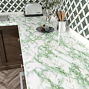 Green Marble Contact Paper for Countertops Vinyl Waterproof Kitchen Wall Paper for Cabinets Cyan Peel and Stick Wallpaper Decorative Peel and Stick Countertops Contact Paper for Table Desk 24''x118''