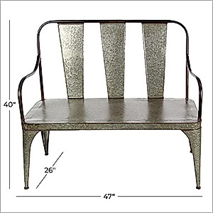 Deco 79 Farmhouse Metal Solid Outdoor Bench, 47" x 26" x 40", Silver