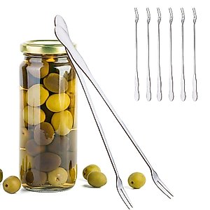 6-Piece 10.23inch Stainless Steel Long Handles Pickle Forks, Extra Long Handle Cocktail Fork for Fruit Meat Fork Stirring Tool Flatware Set