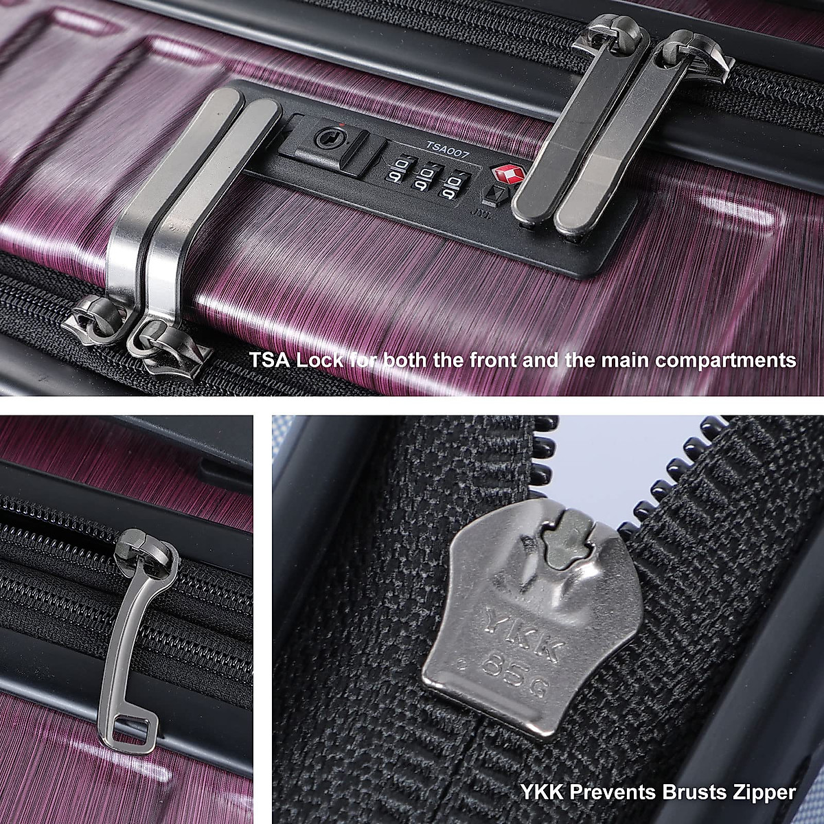 TydeCkare Carry on Luggage 21 Inch with Front Pocket, ABS+PC Hardshell Suitcase with Dual Control TSA Lock, YKK Zipper, 4 Spinner Silent Wheels, Rose Red