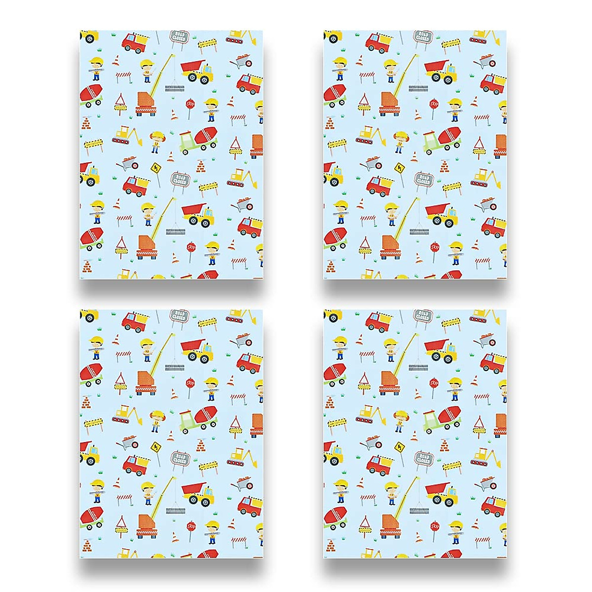 Road Under Construction Tractor Truck On Light Blue Wrapping paper for Kids Boys Men Birthday Party Baby Shower Holiday Christmas Gift Wrap - Folded Flat 30 x 20 Inch - 4 Sheets