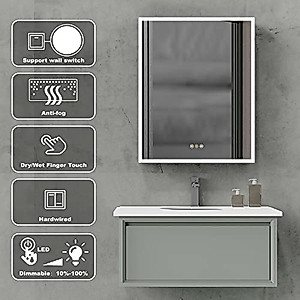 tunuo Black Medicine Cabinets for Bathroom with Mirror, 24”W x 30”H Surface Wall Mounted LED Medicine Cabinet with Lights, Defogger, Dimmer, Outlets & USB, Single Door