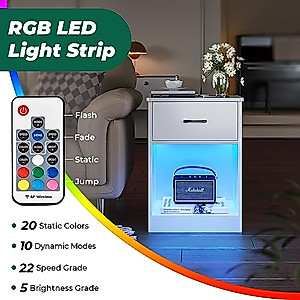 SUPERJARE L Shaped Computer Desk with Power Outlets & LED Lights and Nightstands Set of 2 with Charging Station & LED Light Strips, White