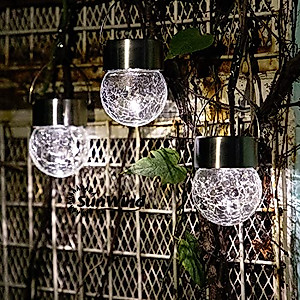 SUNWIND Hanging Solar Ball Lights Outdoor - 8 Pack Cracked Glass Decorative Garden Lights Waterproof Solar Lanterns for Yard, Patio, Fence, Tree, or Holiday Decoration(White)