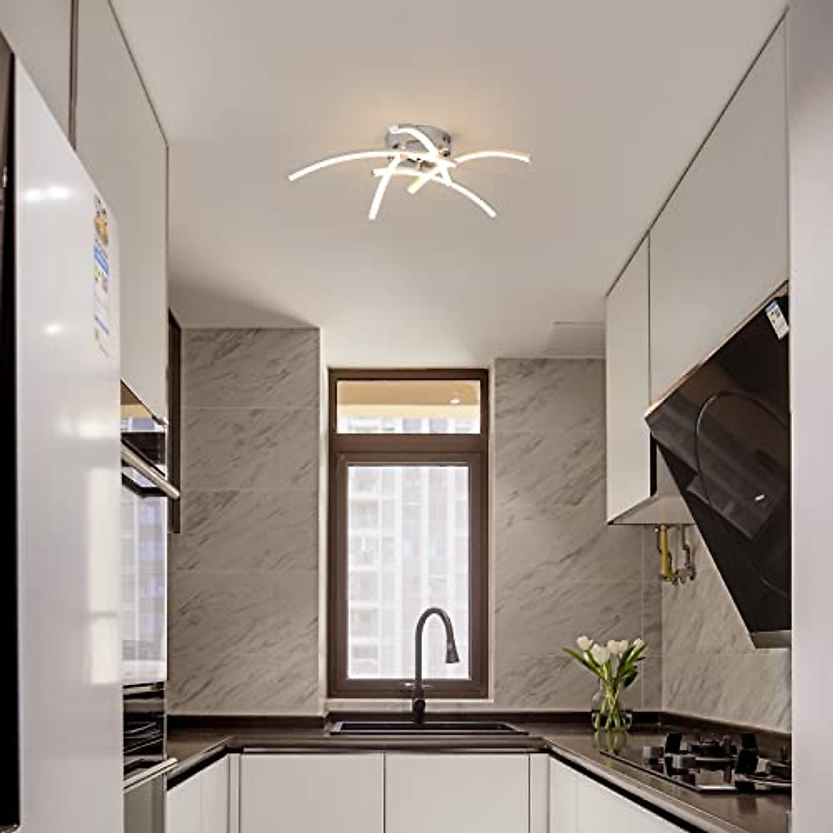 DELIPOP LED Ceiling Light Fixtures, 30W 3000K Curved Design Semi Flush Mount Ceiling Light, 2750LM Light Fixtures Ceiling Mount Modern LED Ceiling Light for Hallway Bedroom Kitchen Living Room