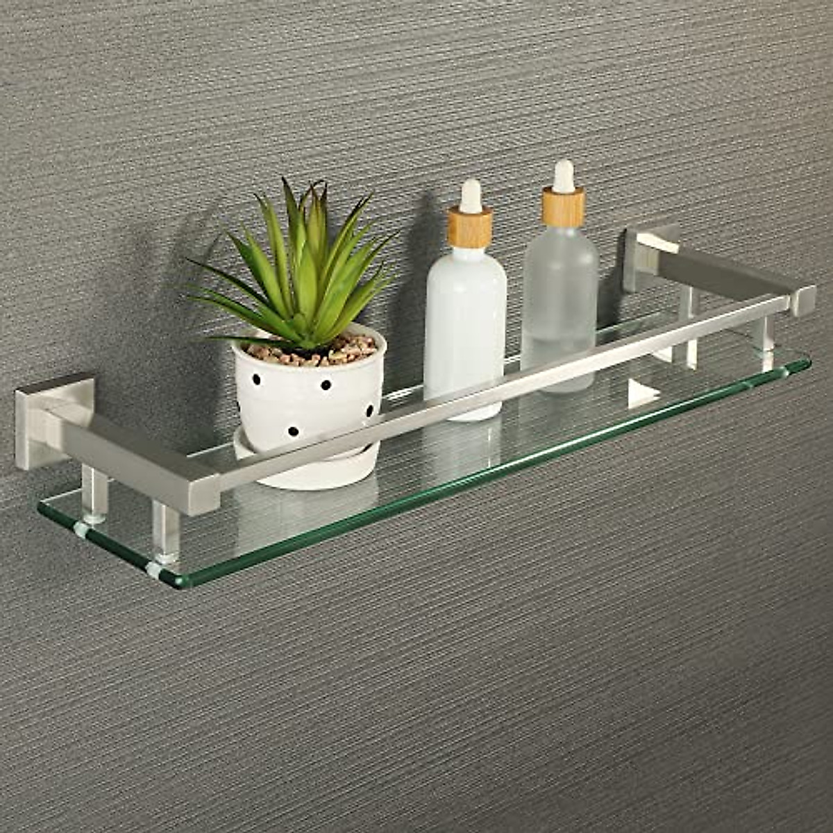 Alise GC2000-LS SUS 304 Stainless Steel Bathroom Glass Shelf Wall Mount 20 Inch,Brushed Nickel
