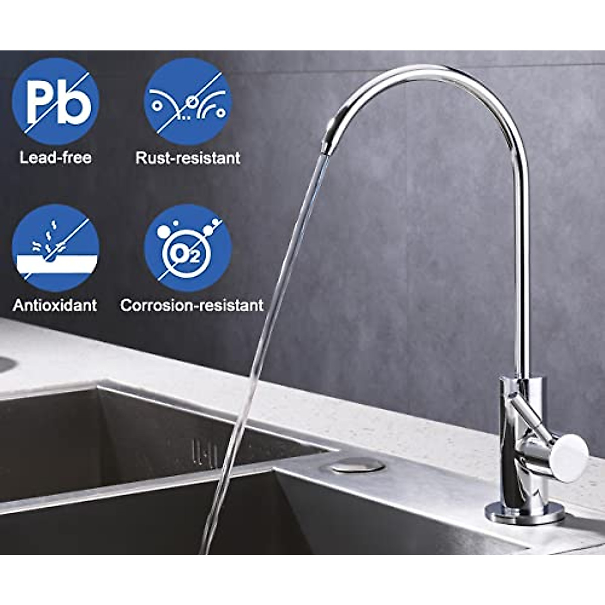 ESOW Kitchen Water Filter Faucet, 100% Lead-Free Drinking Water Faucet Fits Most Reverse Osmosis Units or Water Filtration System in Non-Air Gap, Stainless Steel 304 Body Polished Chrome Finish