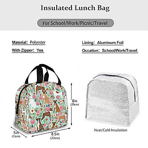 wzialfpo Boxer Dog Flowers Florals Lunch Box Tote Lunch Bag Insulated Portable Meal Bag Handbags For Adults Women Men Teens Suitable Work Picnic