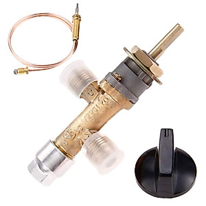 T6 Low Pressure LPG Propane Gas Fireplace Fire Pit Flame Failure Safety Control Valve Kit with Thermocouple & Knob Switch 3/8" Flare Inlet & Outlet Replacement Part for Gas Grill Heater Fire Pit