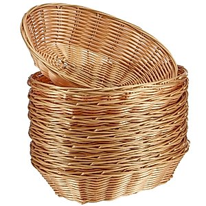 SINJEUN 20 Pack Wicker Bread Basket, Handwoven Oval Plastic Basket, Woven Tabletop Fruit Vegetables Food Serving Basket for Home, Kitchen, Restaurant, Light Brown