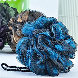 LiFBEAUTiFuL Bathing Ball,Set of Four, xxl-75g，Super Large Size,Towel Gourd,Strong Exfoliation， Four Colors,Delicate Foam，Four Hooks are accompanied，Loofah, Blue,yellow,purple,green, 6×6×6 Inch