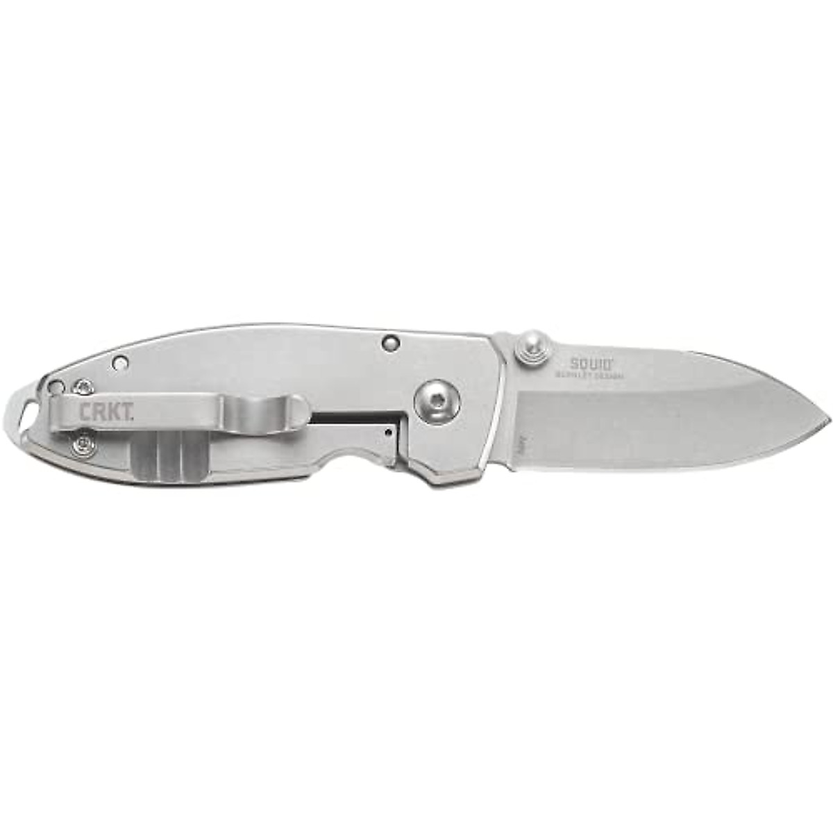 CRKT Squid Folding Pocket Knife: Compact EDC Straight Edge Utility Knife with Stainless Steel Blade and Framelock Handle - Silver Stonewash 2490