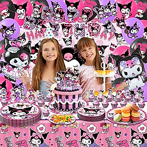 Birthday Party Supplies, 102 Pcs Party Decorations Includes Backdrop, Cake Topper, Happy Birthday Banner, Balloons, 7IN Plates, 9IN Plates, Honeycomb Ornaments for Girls