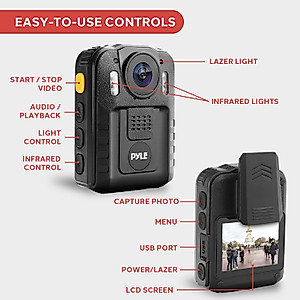 Pyle Police Security Video Compact Camera - HD 2304x1296p Rechargeable Wireless Waterproof Wearable Law Enforcement Mini Surveillance Cam, Audio Video Recording, Night Vision, Motion Detector PPBCM6