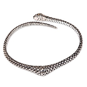 NOVICA Artisan Handmade 18k Gold Accent .925 Sterling Silver Bracelet Realistic Snake with Eyes Cuff Indonesia Animal Themed 'Earth Serpent'