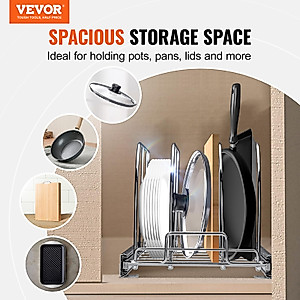 VEVOR Pan and Pot Rack, Expandable Pull Out Under Cabinet Organizer, Cookie Baking Pans tray Organization, Adjustable Wire Dividers, Steel Lid for Kitchen Cabinet & Pantry, 8.5"W