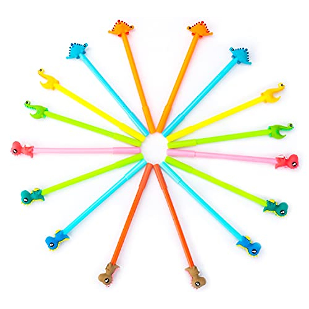 RECHENG Cute dinosaur black ink pens,Cartoon fun kawaii writing gel pens for kids office school supplies,16pcs Set (cute dinosaur)