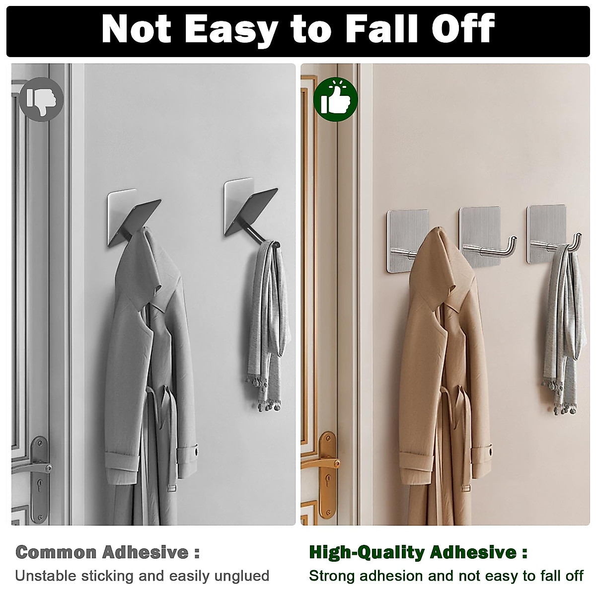 Livabber Adhesive Towel Hooks, 304 Stainless Steel Self Sticky Wall Hooks Waterproof Shower Hooks for Robe/Clothes, No Drilling Towel Hangers for Bathroom Kitchen Bedroom, 6 Packs（Brushed Nickel）