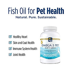 Nordic Naturals Omega-3 Pet, Unflavored - 180 Soft Gels - 330 mg Omega-3 Per Soft Gel - Fish Oil for Dogs with EPA & DHA - Promotes Heart, Skin, Coat, Joint, & Immune Health
