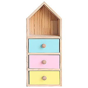 House Shaped Display Shelf with 3 Drawer - Wood Dresser Floating Shelf - Kids Bedroom Furniture - Desk Decor Book Shelf - Nursery Decor - Cute Storage Shelves for Bedroom - 1 Tier 7.9x1.8x11.4 in