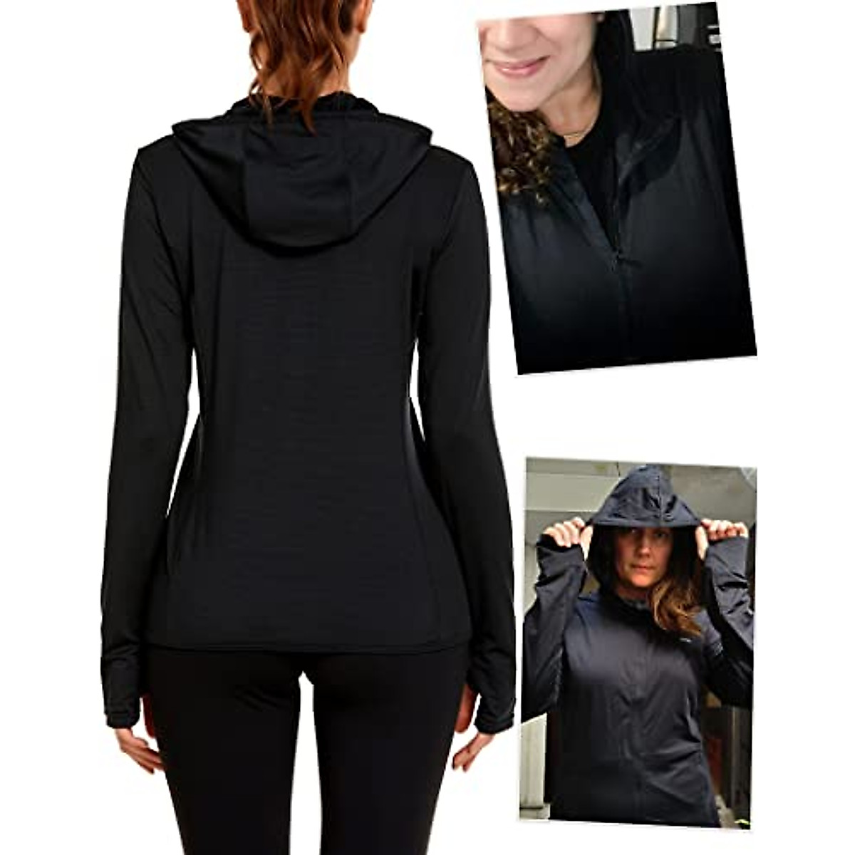 COOrun Women's UPF 50+ Sun Protection Hoodie Jacket Lightweight Full Zip Running Jacket Athletic Jacket with Thumb Holes